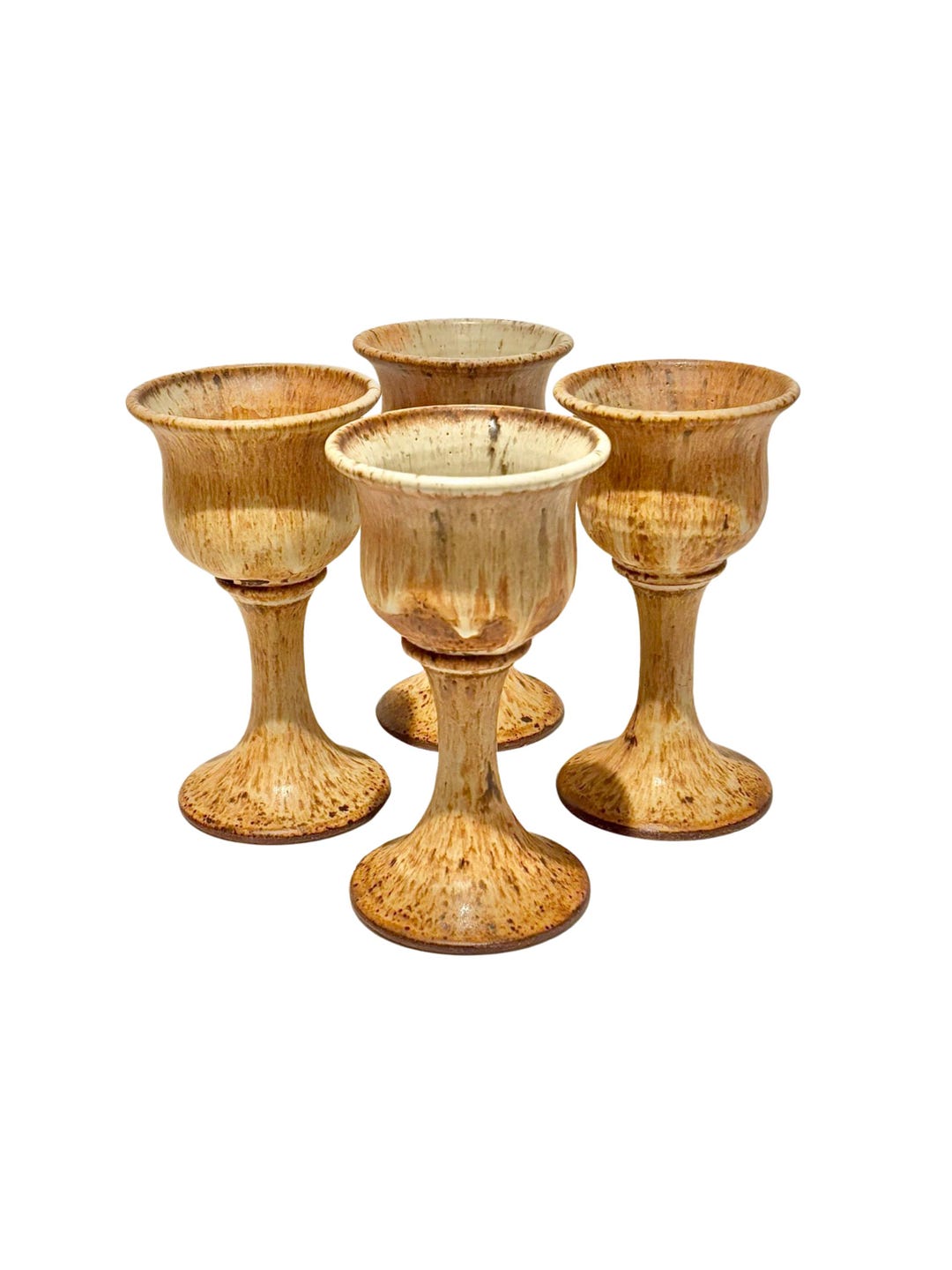 Vintage Ceramic Wine Goblets (set of 4), Pottery Wine Chalices, Boho ...