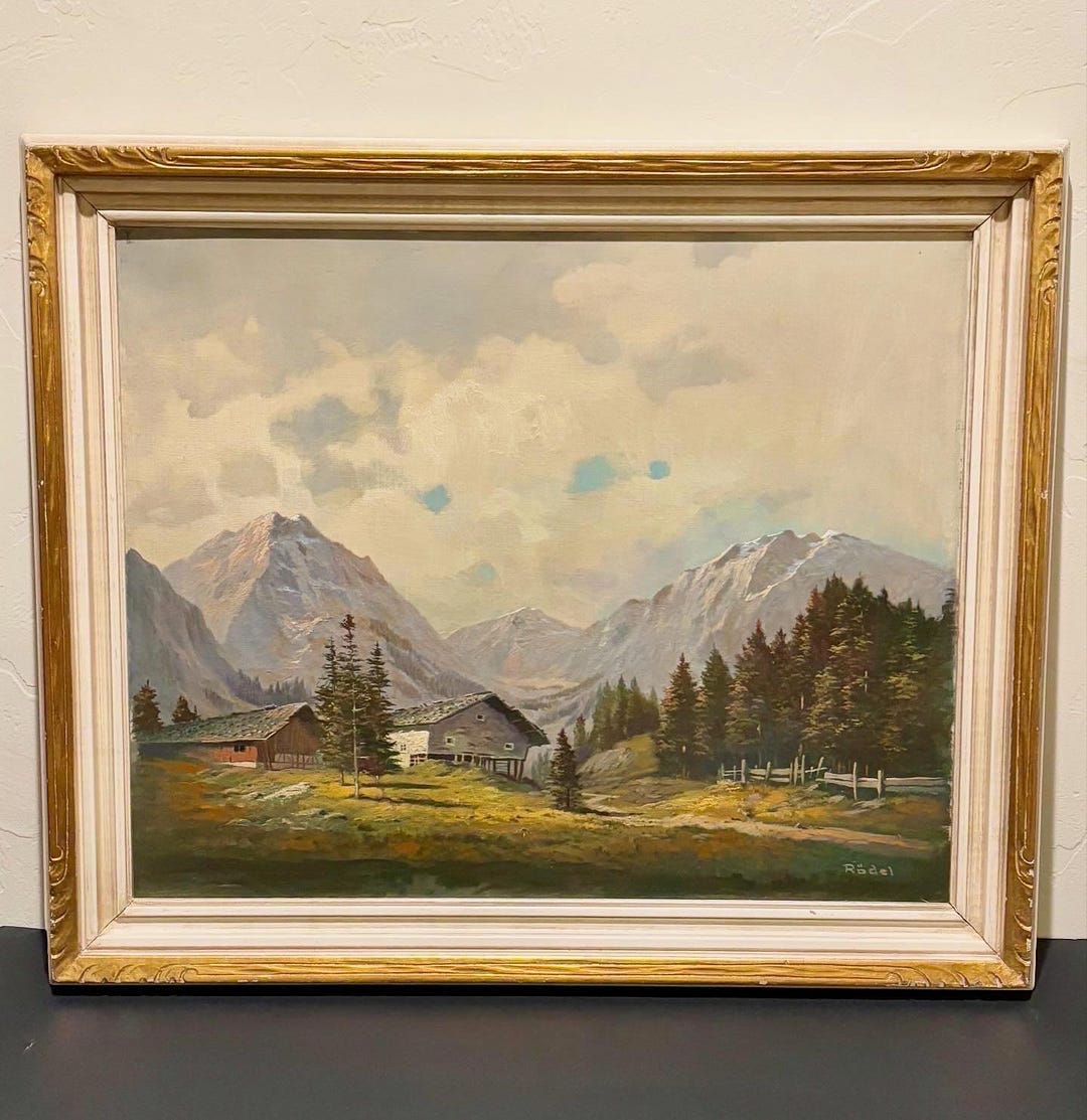 Vintage Alpine Original Oil Painting by Rödel, Vintage Mountain ...
