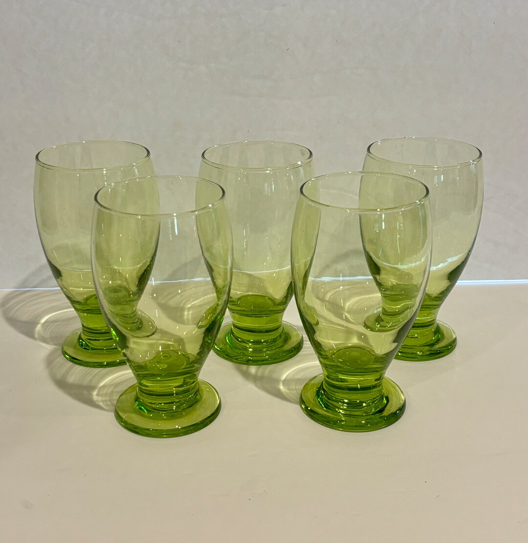 Crista Copa Green Glassware set of 5, Vintage Green Glass, Green ...