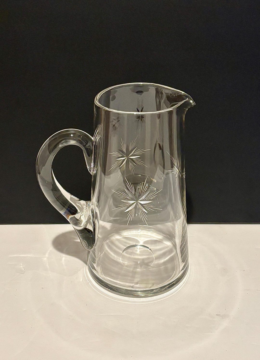 Vintage Fostoria Sunburst Cut Crystal Pitcher 48oz , Elegant Etched ...