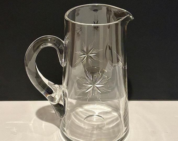 Vintage Fostoria Sunburst Cut Crystal Pitcher 48oz , Elegant Etched ...