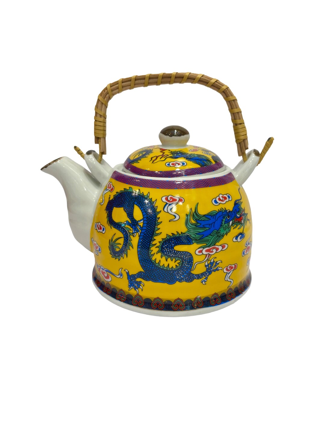 Vintage Chinese Jingdezhen Dragon Teapot, Hand Painted Yellow & Blue ...