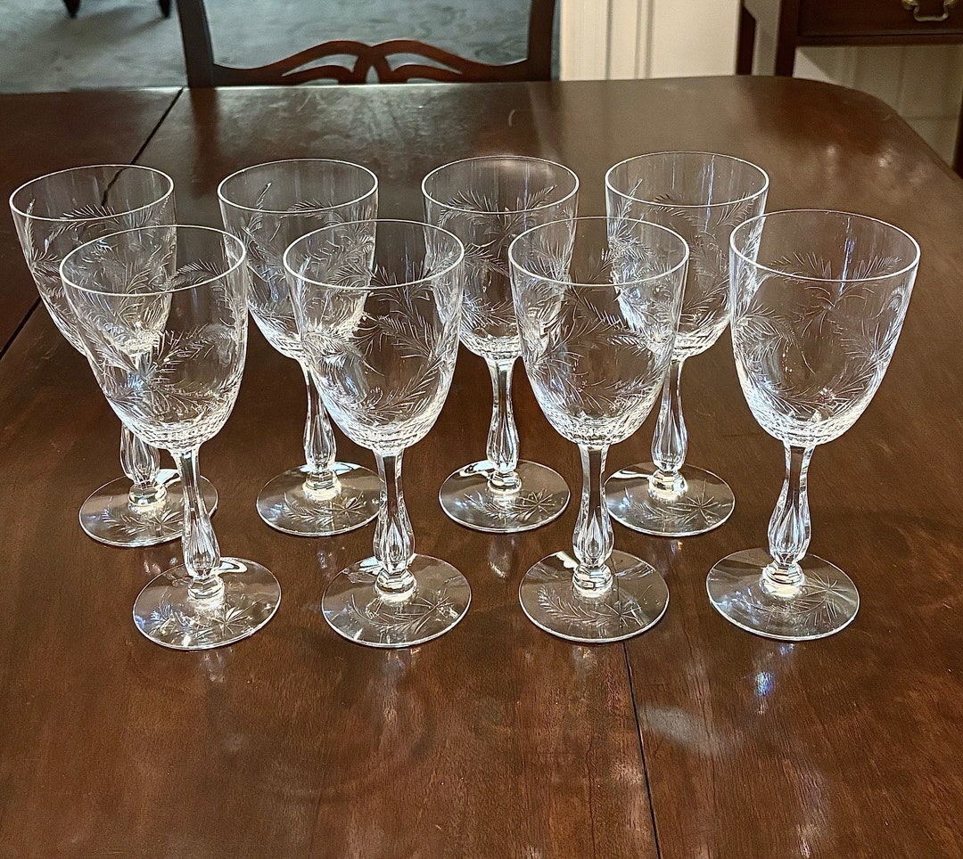 Tiffin Franciscan Crystal Etched Wine Glasses set of 8, Etched Water ...