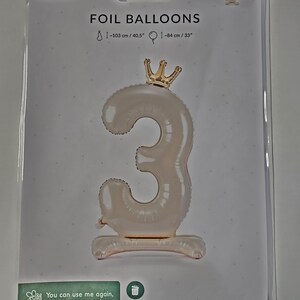 Number 3 Balloon: Cream Foil, Gold Crown - Third Birthday Decor - Etsy