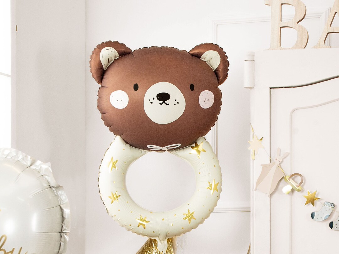 Foil Balloon Teddy Rattle, 61x88 Cm, Partydeco, Newborn Photo Prop ...