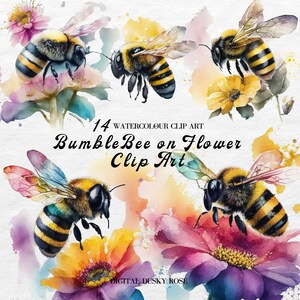 Bees Flower Clipart Bundle Watercolor High-resolution - Etsy