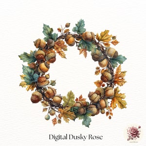 Acorn Wreath Clipart, Maple Leaf PNG, Oak Leaves, Fall Garland ...