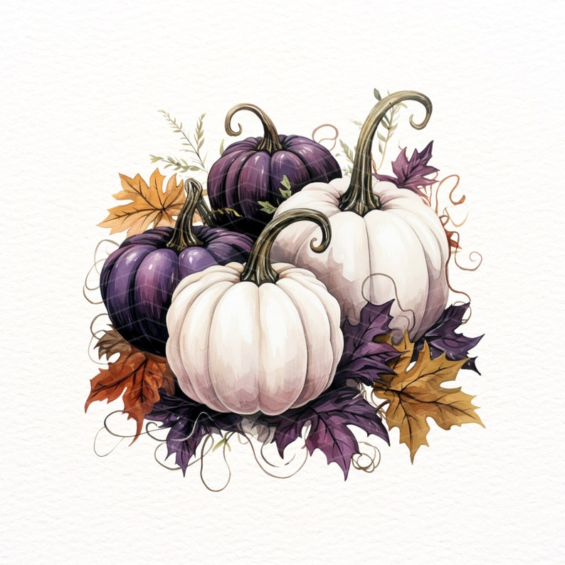 Purple & White Pumpkins Clipart Set, Halloween Sublimation PNG, High ...