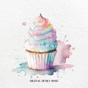 Pastel Cupcakes Watercolor Clipart: Food Baking Designs for Card Making ...