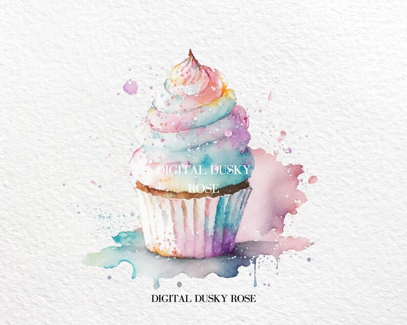 Pastel Cupcakes Watercolor Clipart Food Baking Clipart Card - Etsy