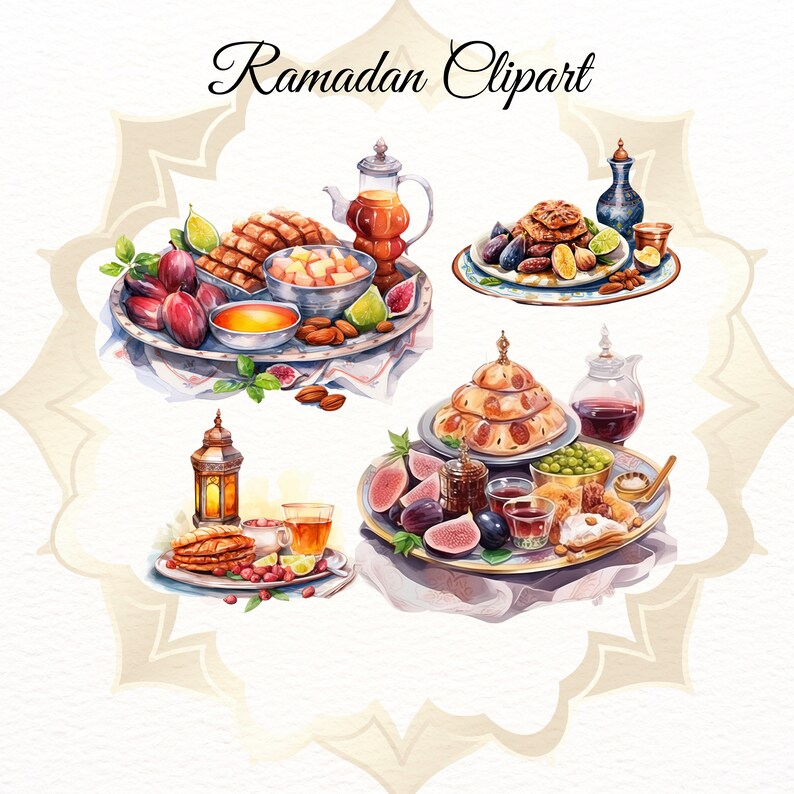 Ramadan Kareem Clipart, Watercolor Elements, Crescent Moon and Stars ...