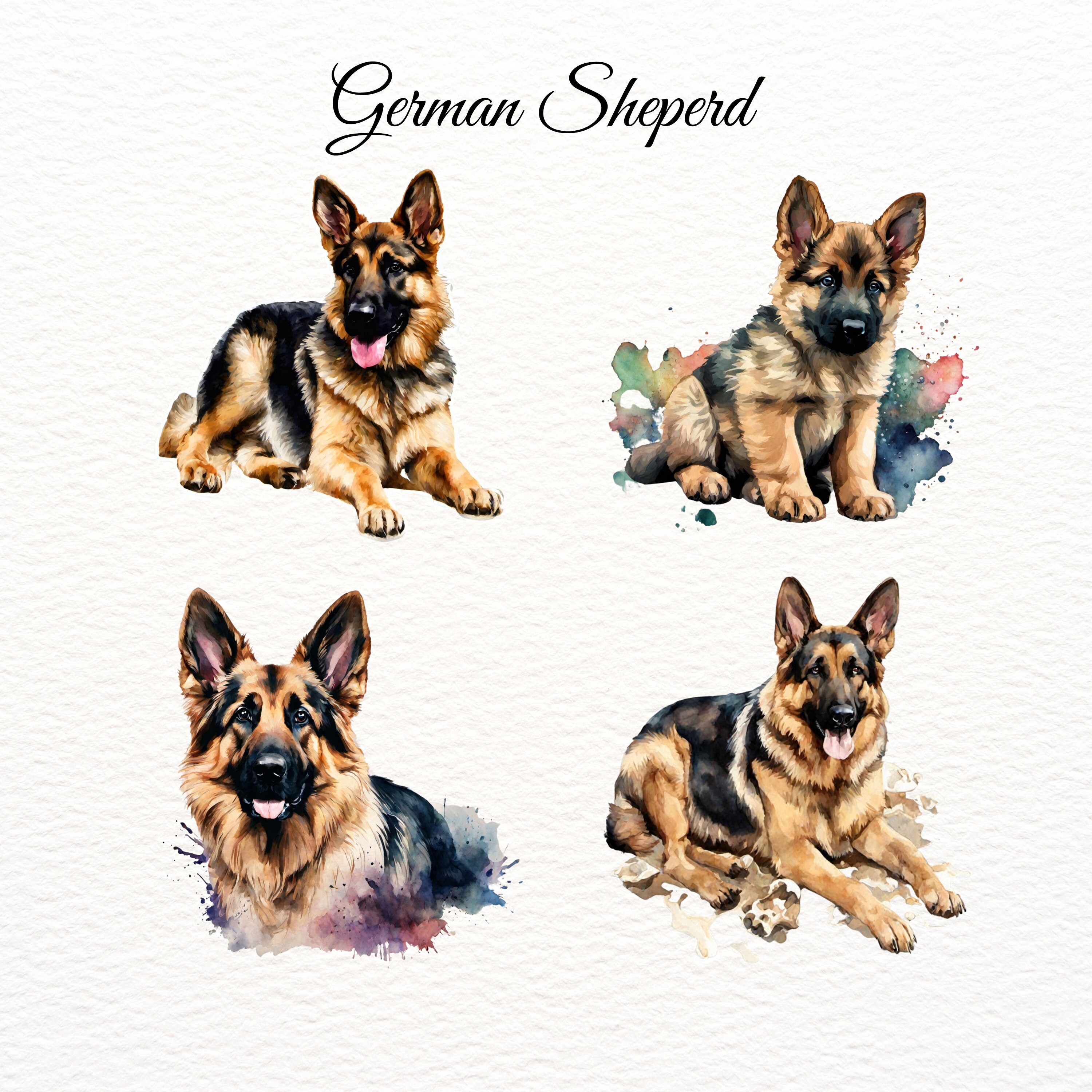 German Shepherd Watercolor Clipart PNG Cute Puppy Dog - Etsy