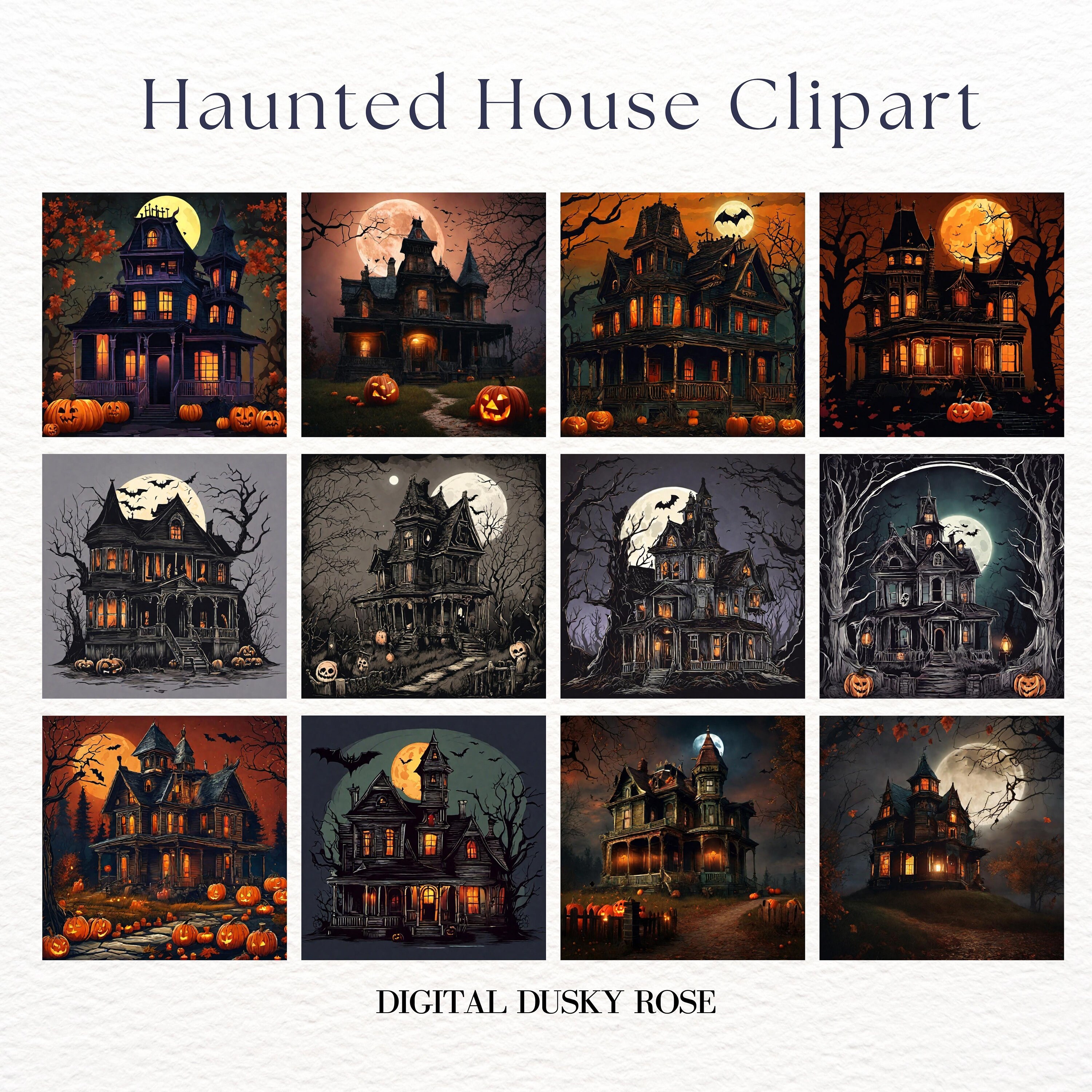 Haunted House Clipart JPG Halloween Clipart Spooky - Etsy