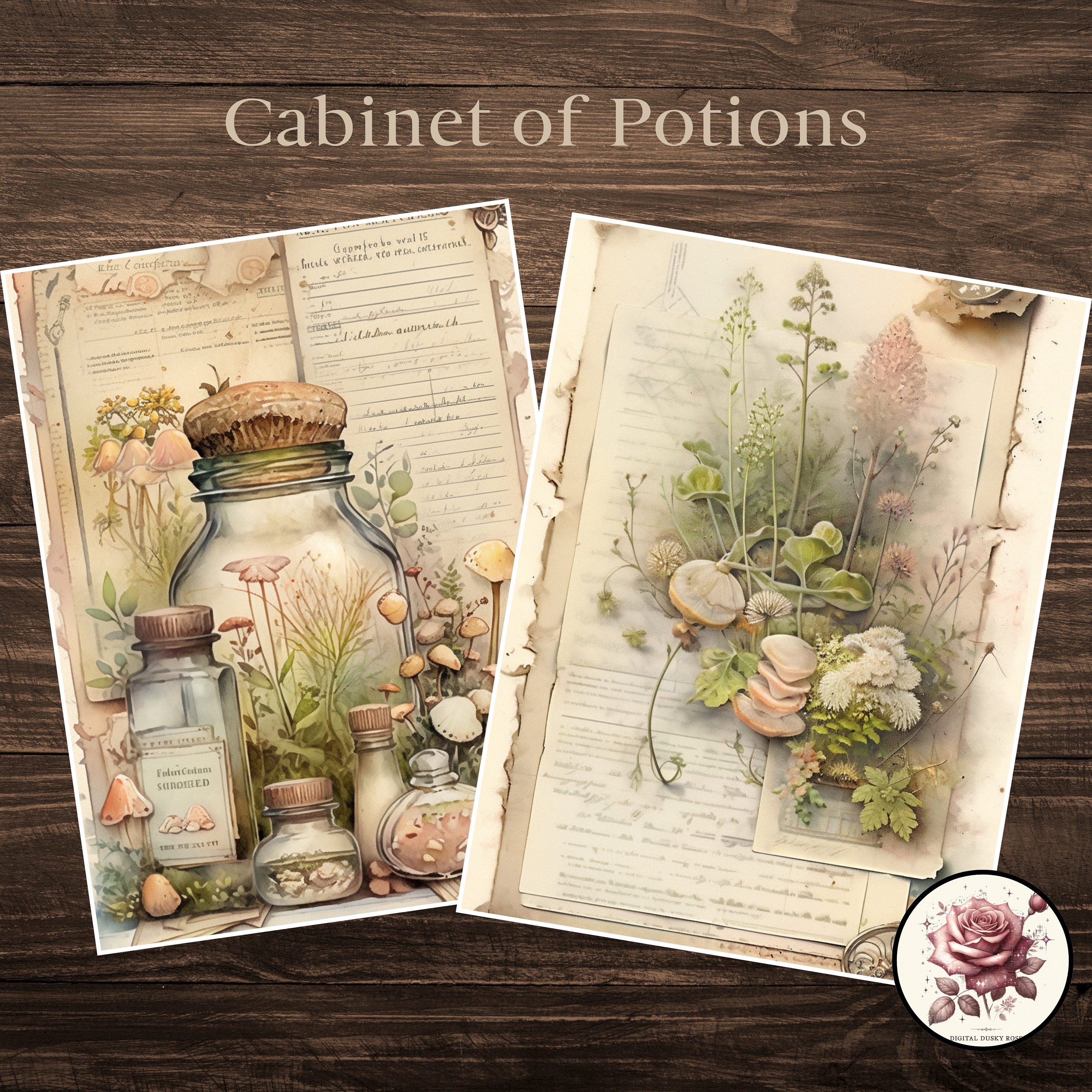 Cabinet of Potions Junk Journal Pages Mystic Herbal Apothecary ...