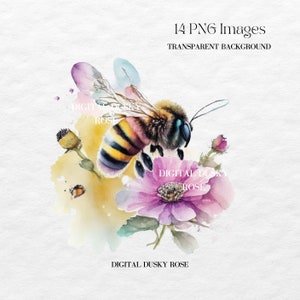 Bees Flower Clipart, Bundle, Watercolor, High-resolution, Bumble Bee ...