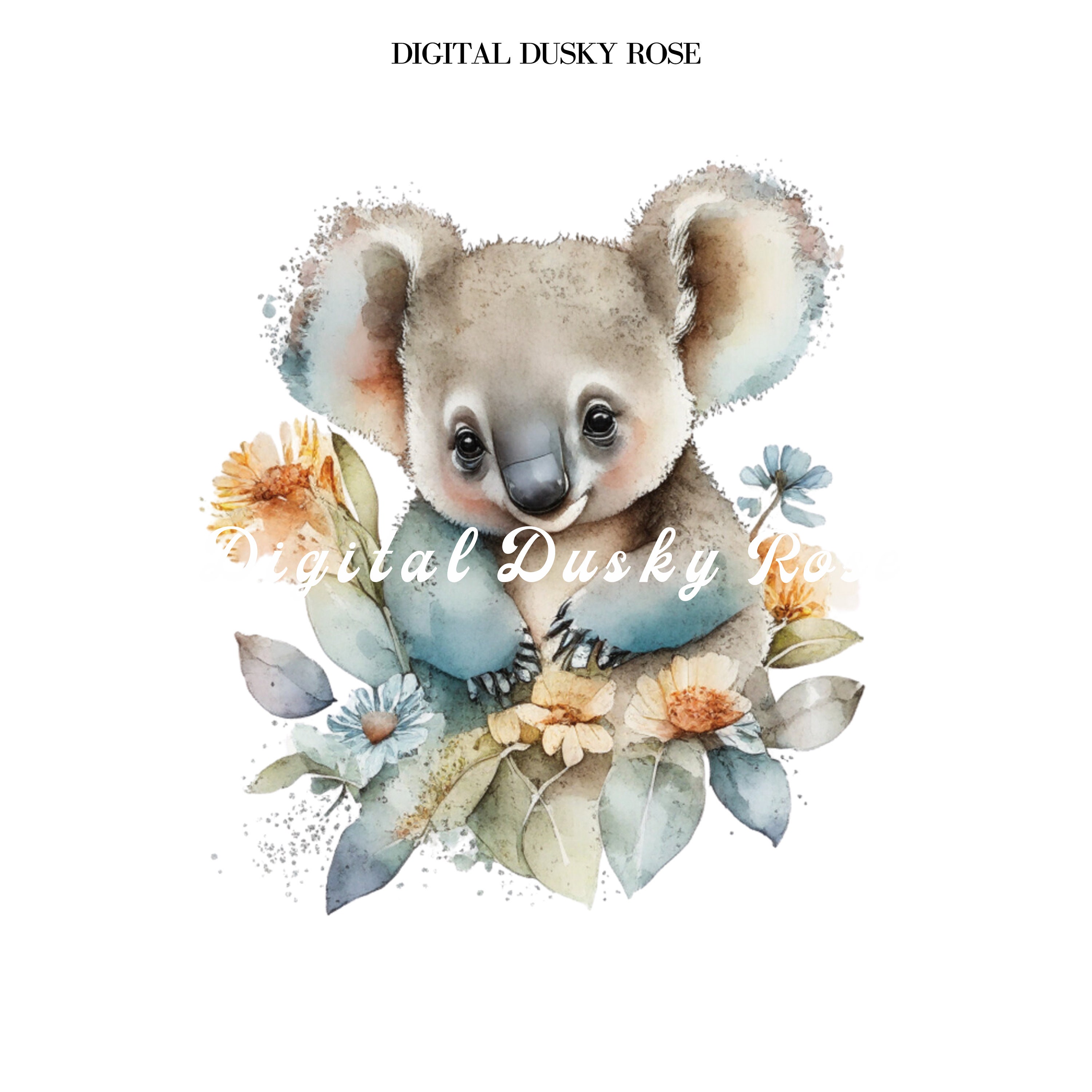 Baby Koala Clipart Floral Cute Koala Watercolor Scrapbook Images Card ...