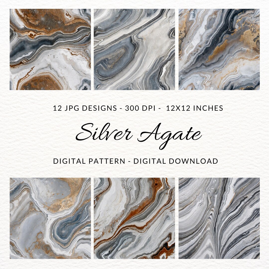 Silver Agate Digital Papers Agate Background Gemstone - Etsy