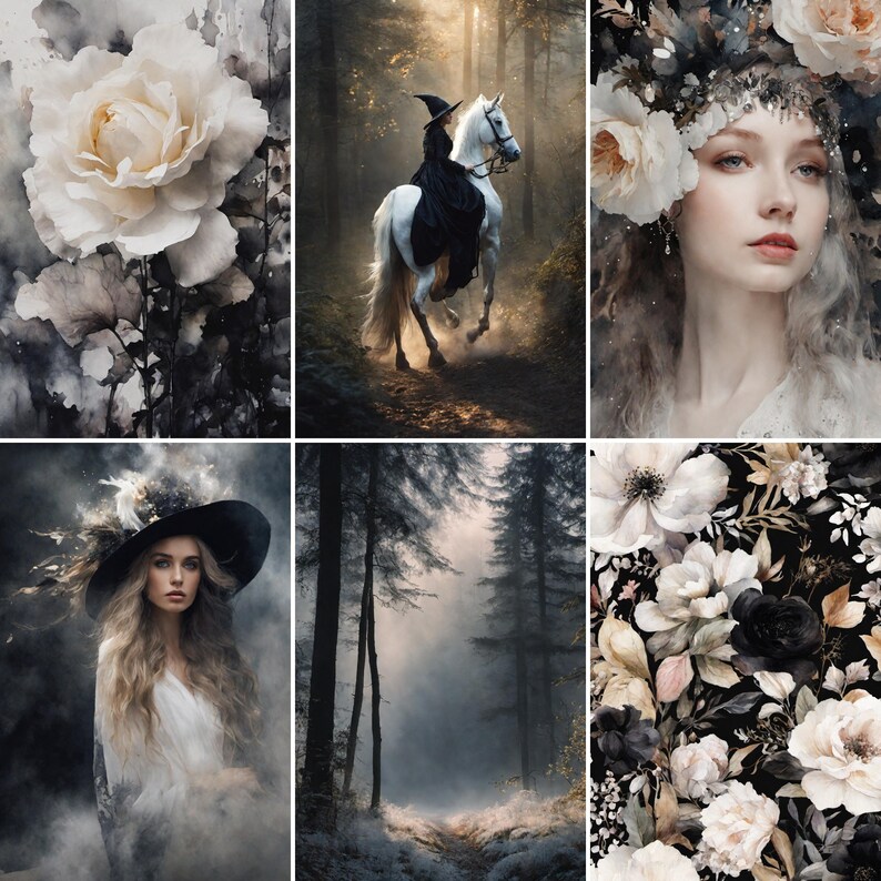 Black and White Collage Kit, Moody Aesthetic, Wall Collage, Witch ...