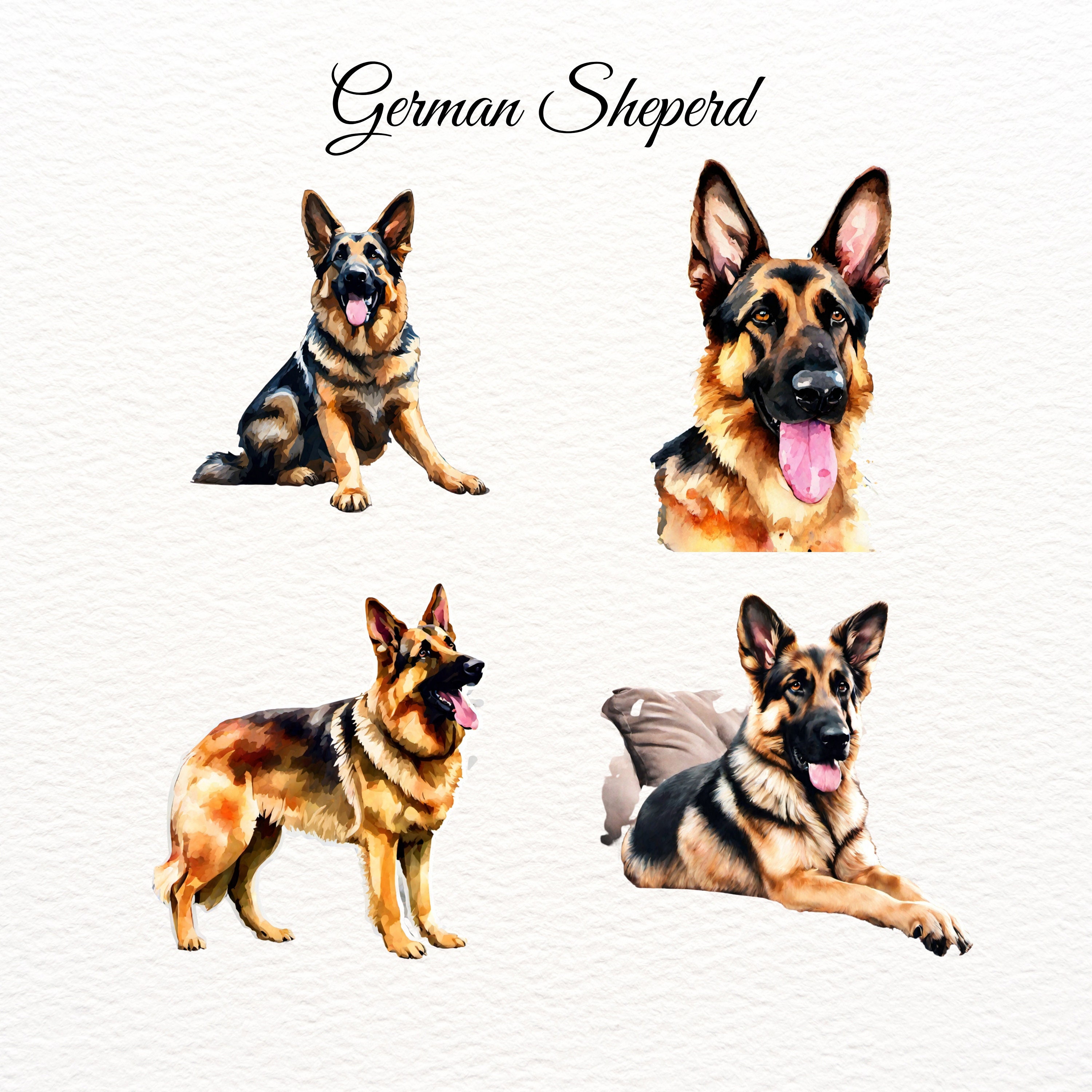 German Shepherd Watercolor Clipart PNG Cute Puppy Dog - Etsy