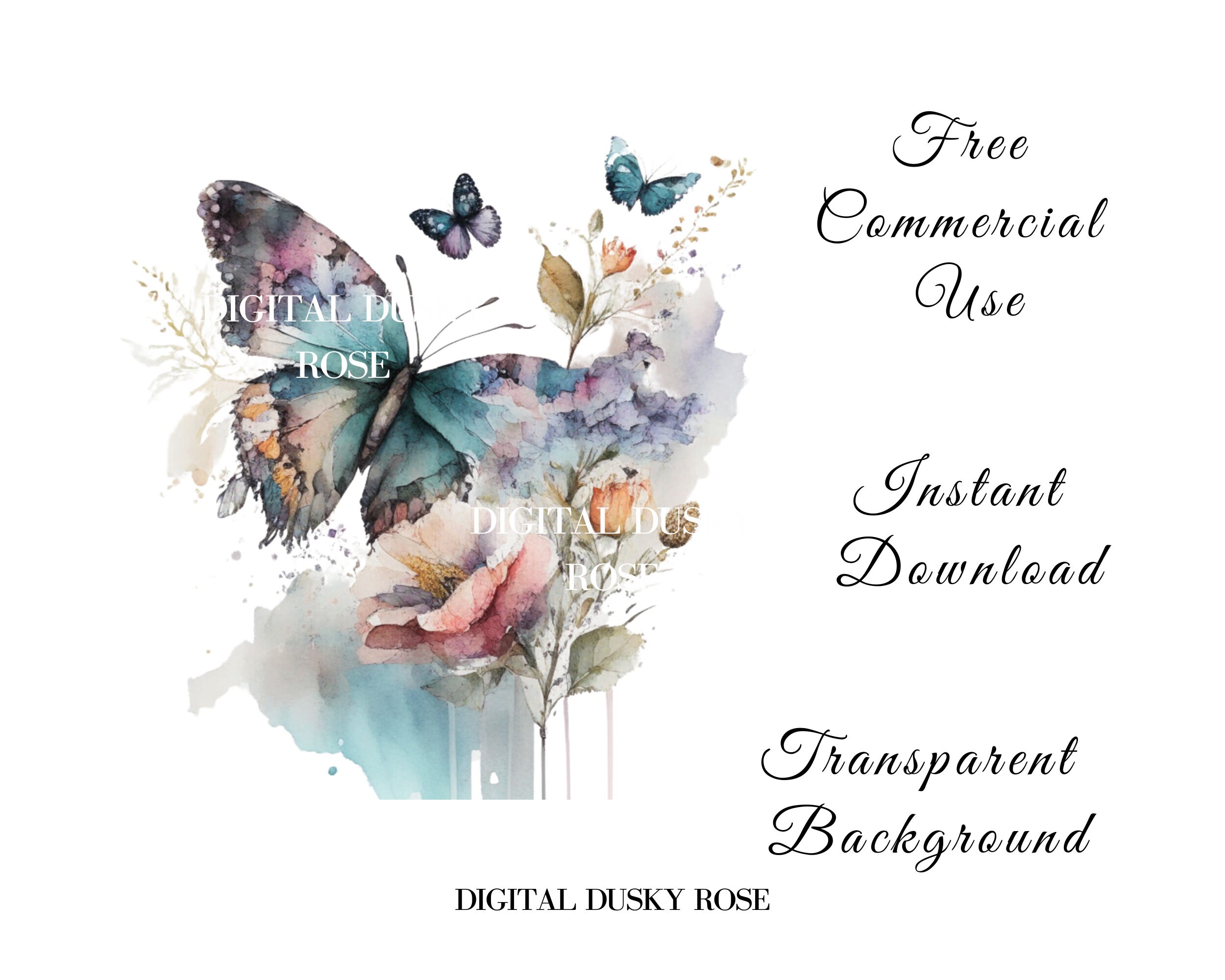 Watercolor Butterflies Floral Clipart 8 Delicate PNG Butterfly Prints ...