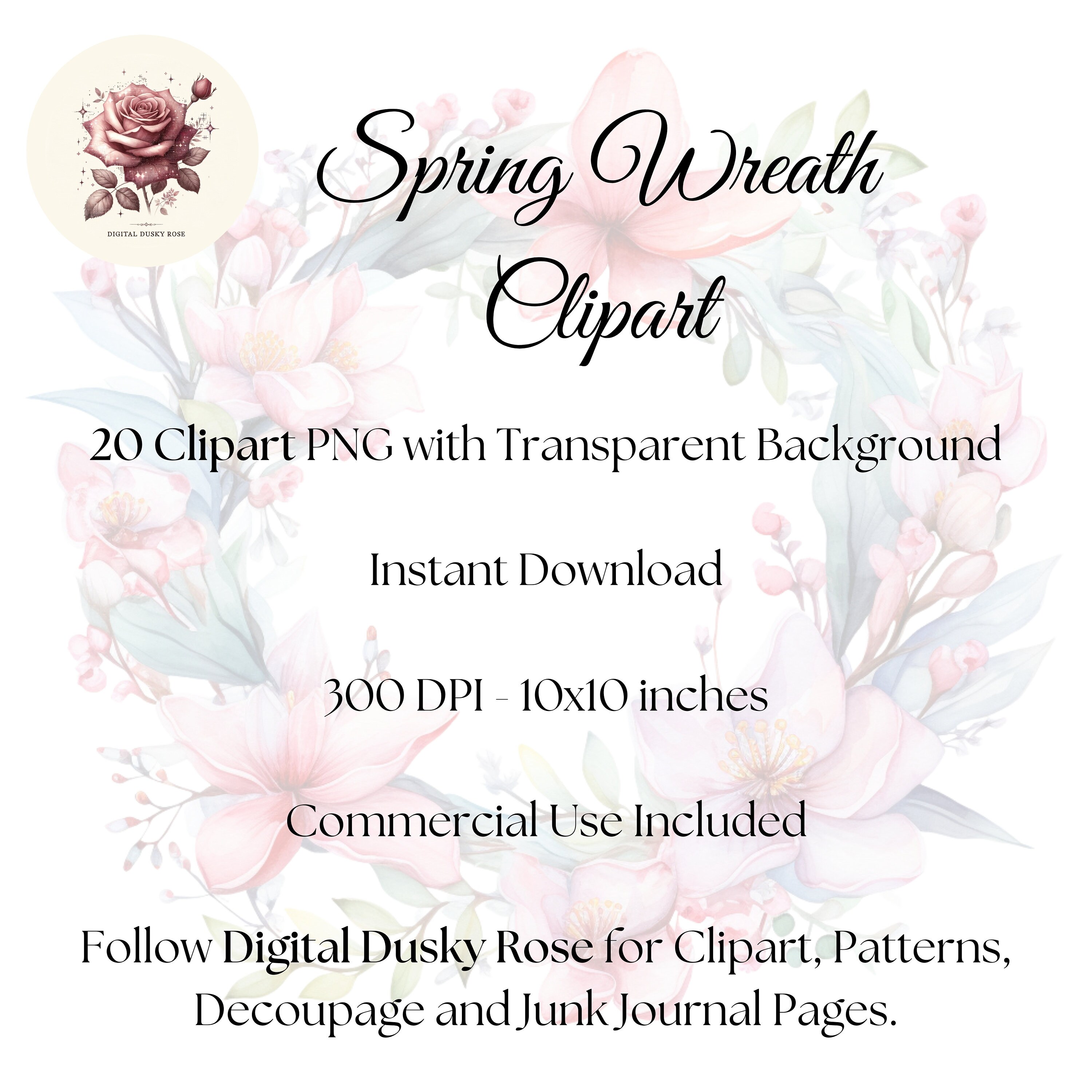 Spring Wreath Clipart, PNG, Watercolor Flowers, Multi Colored Wreath ...