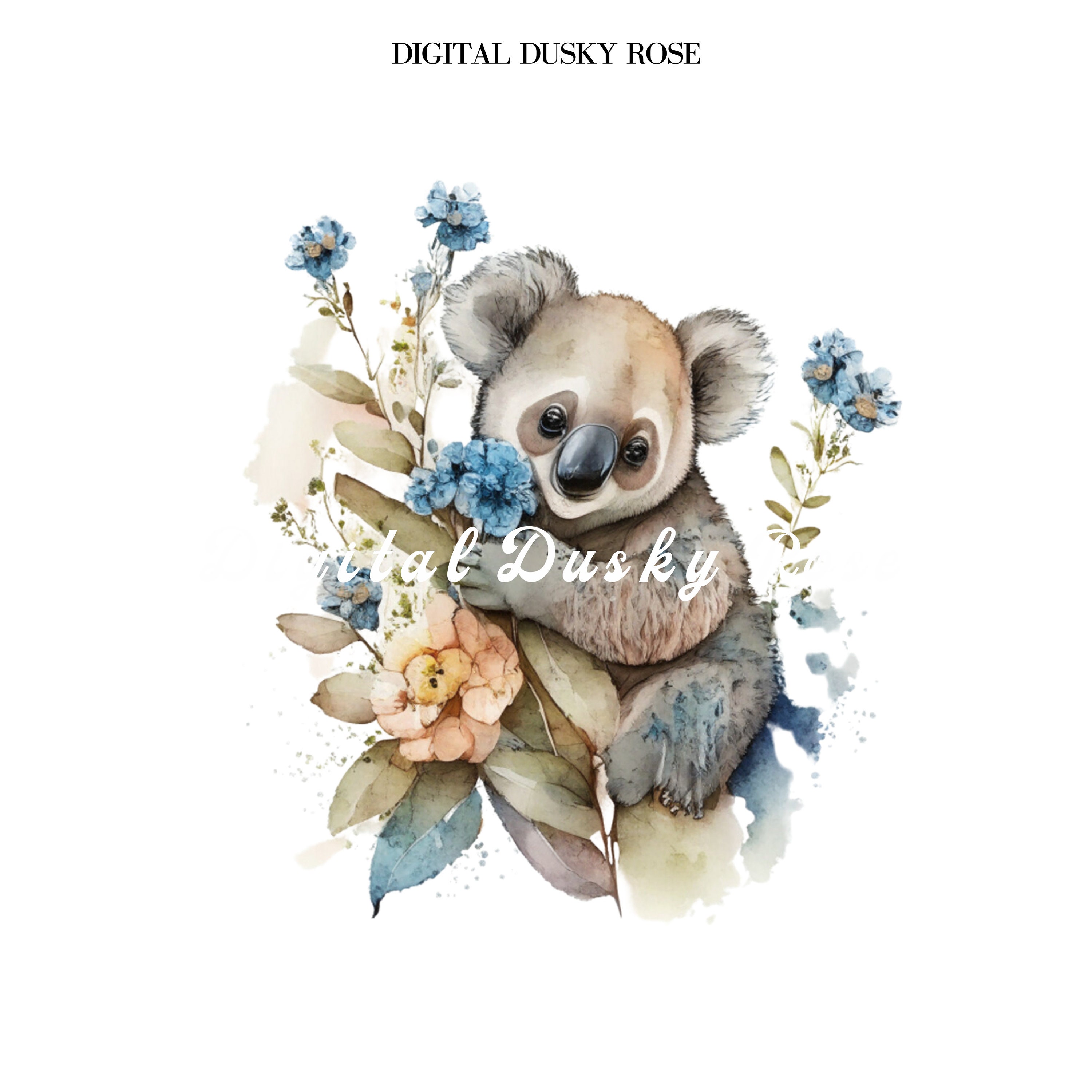 Baby Koala Clipart Floral Cute Koala Watercolor Scrapbook Images Card ...