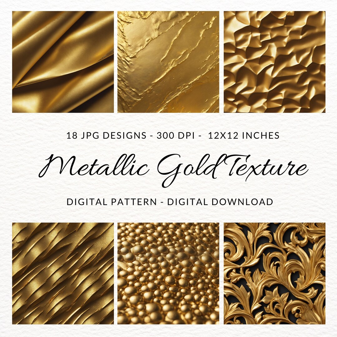 Metallic Gold Digital Paper, JPG, Golden Texture, Mixed Media ...