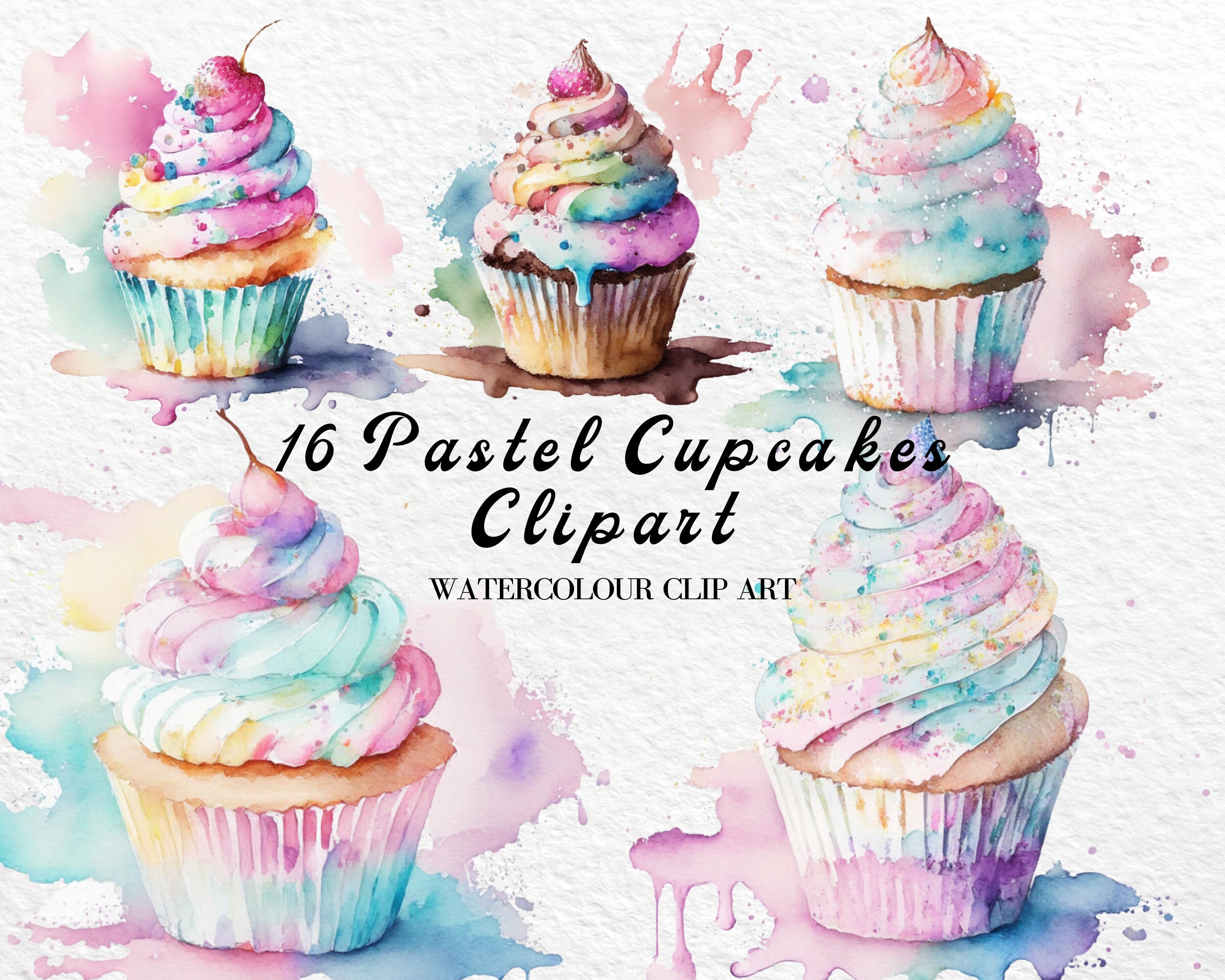 Pastel Cupcakes Watercolor Clipart Food Baking Clipart Card - Etsy