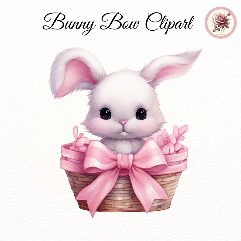 Adorable Baby Bunny Girl Clipart With Pink Bow Perfect for Easter ...