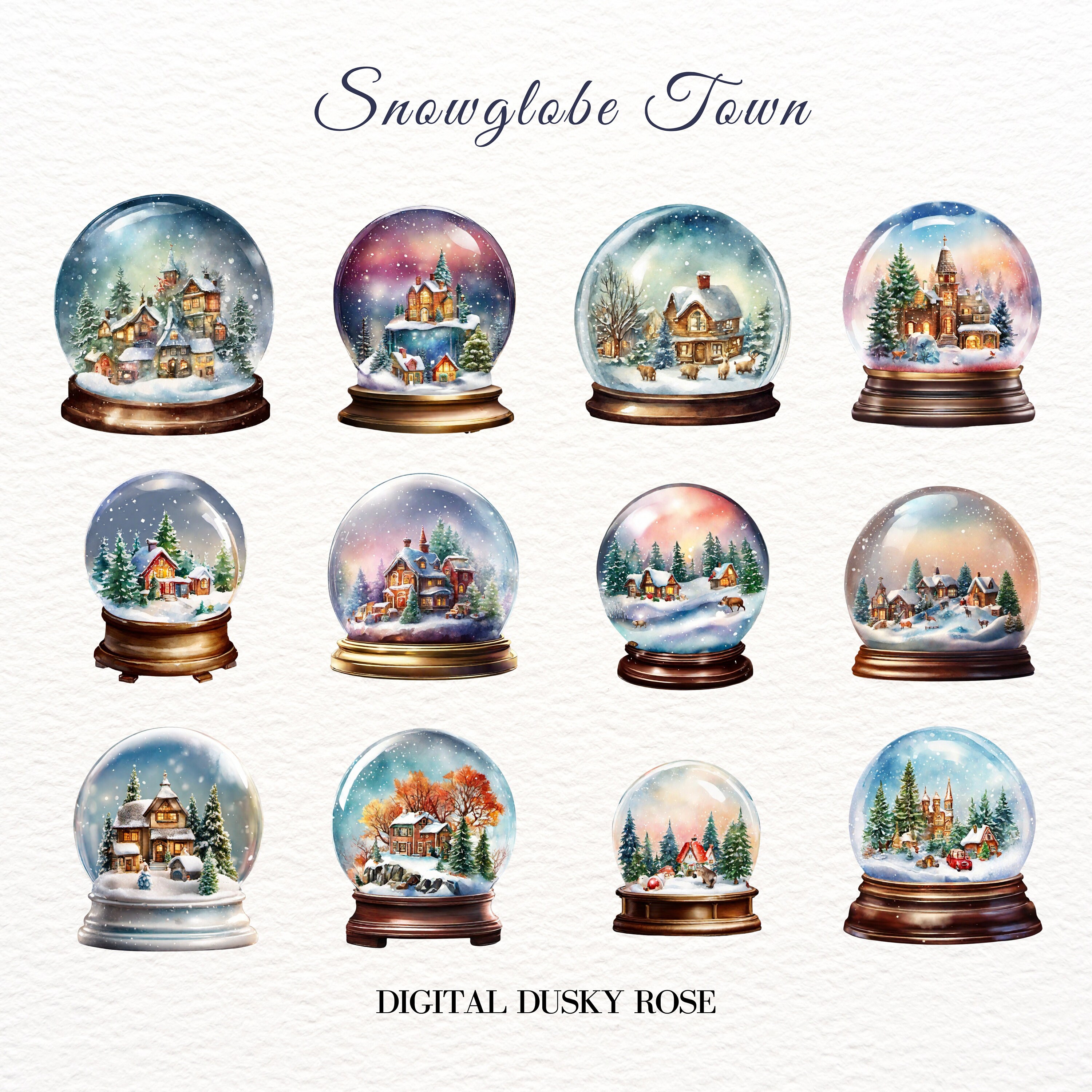 Snowglobe Town Clipart PNG Xmas Decoration Card Making - Etsy
