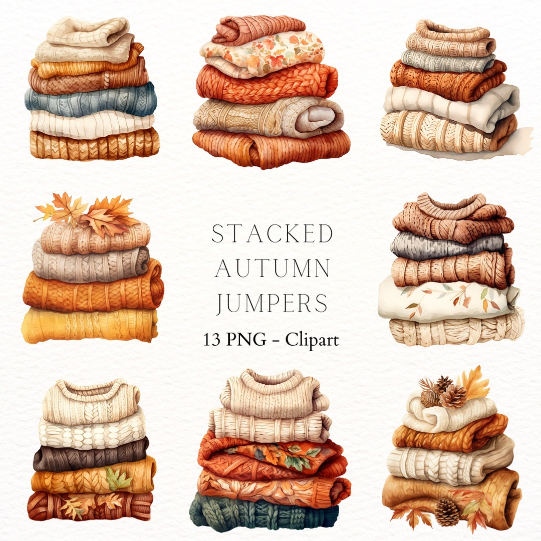 Watercolor Knit Sweater Clipart Stacked Jumpers Cozy Autumn Aesthetic ...