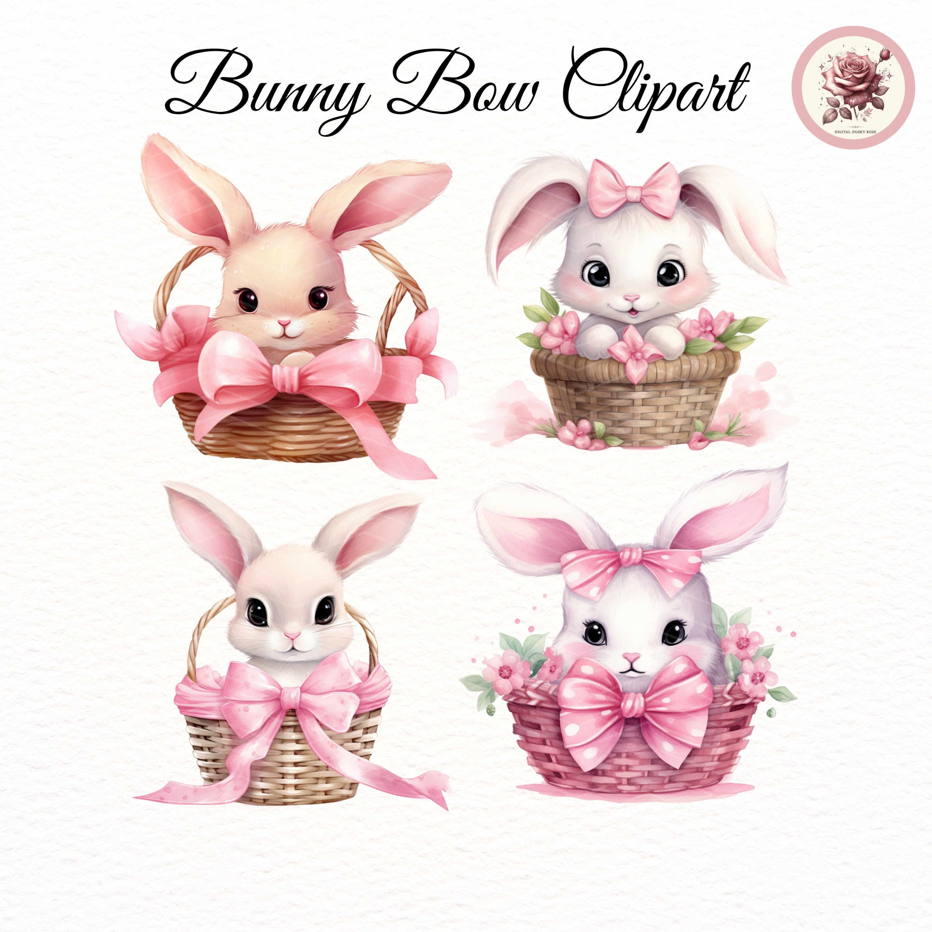 Adorable Baby Bunny Girl Clipart With Pink Bow Perfect for Easter ...
