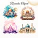 Ramadan Kareem Clipart, Watercolor Elements, Crescent Moon and Stars ...
