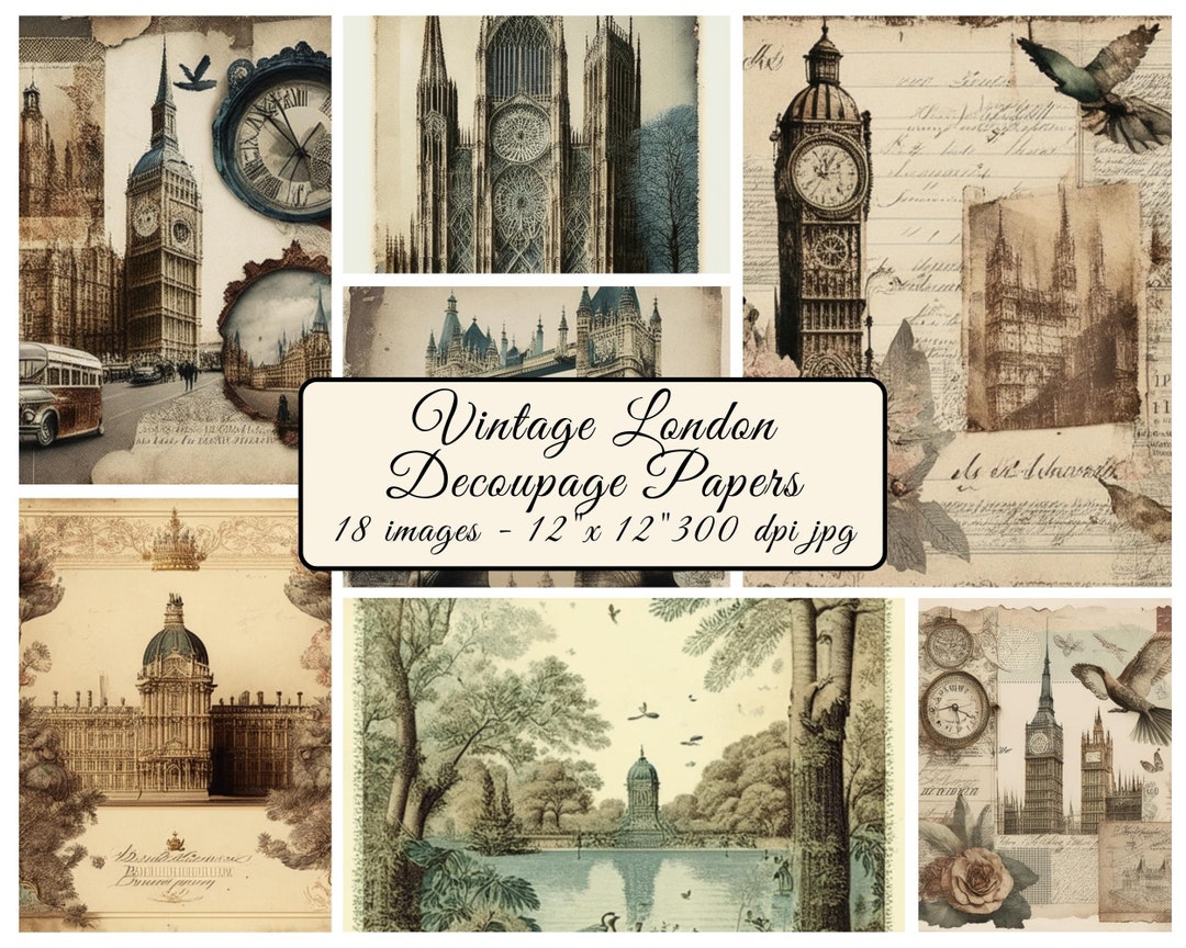Vintage London Decoupage Paper Digital Scrapbook Sheets for Junk ...