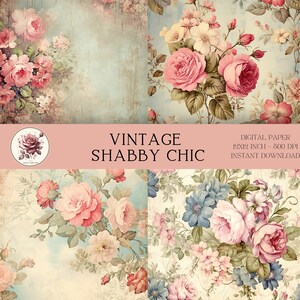 110+ Shabby Chic Digital Paper Bundle, Vintage Farmhouse & Floral ...