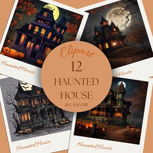 Haunted House Clipart JPG Halloween Clipart Spooky - Etsy