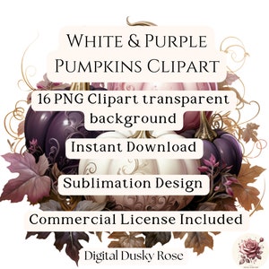 Purple & White Pumpkins Clipart Set, Halloween Sublimation PNG, High ...