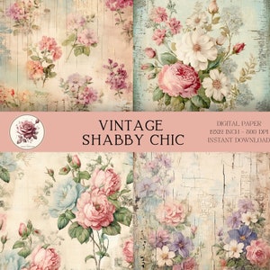 110+ Shabby Chic Digital Paper Bundle, Vintage Farmhouse & Floral ...