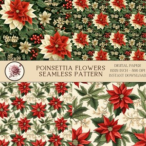 Vintage Poinsettia Seamless Pattern Digital Paper for Christmas Crafts ...