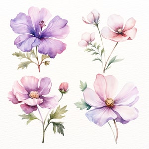 Spring Pastel Colors Floral Clipart Set, Watercolor Flower Elements for ...