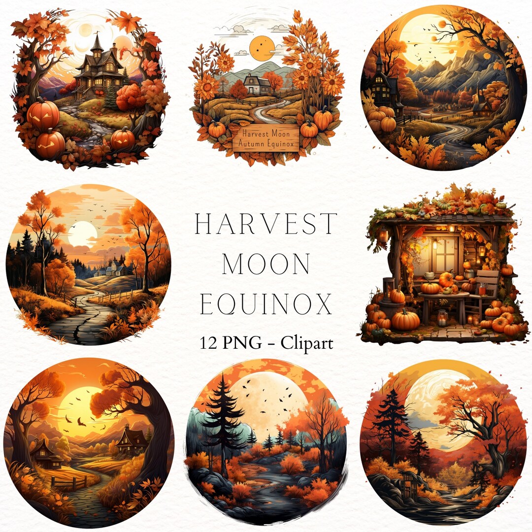 Harvest Moon Clipart, Autumnal Equinox, Full Moon Phase, Sabbatical ...