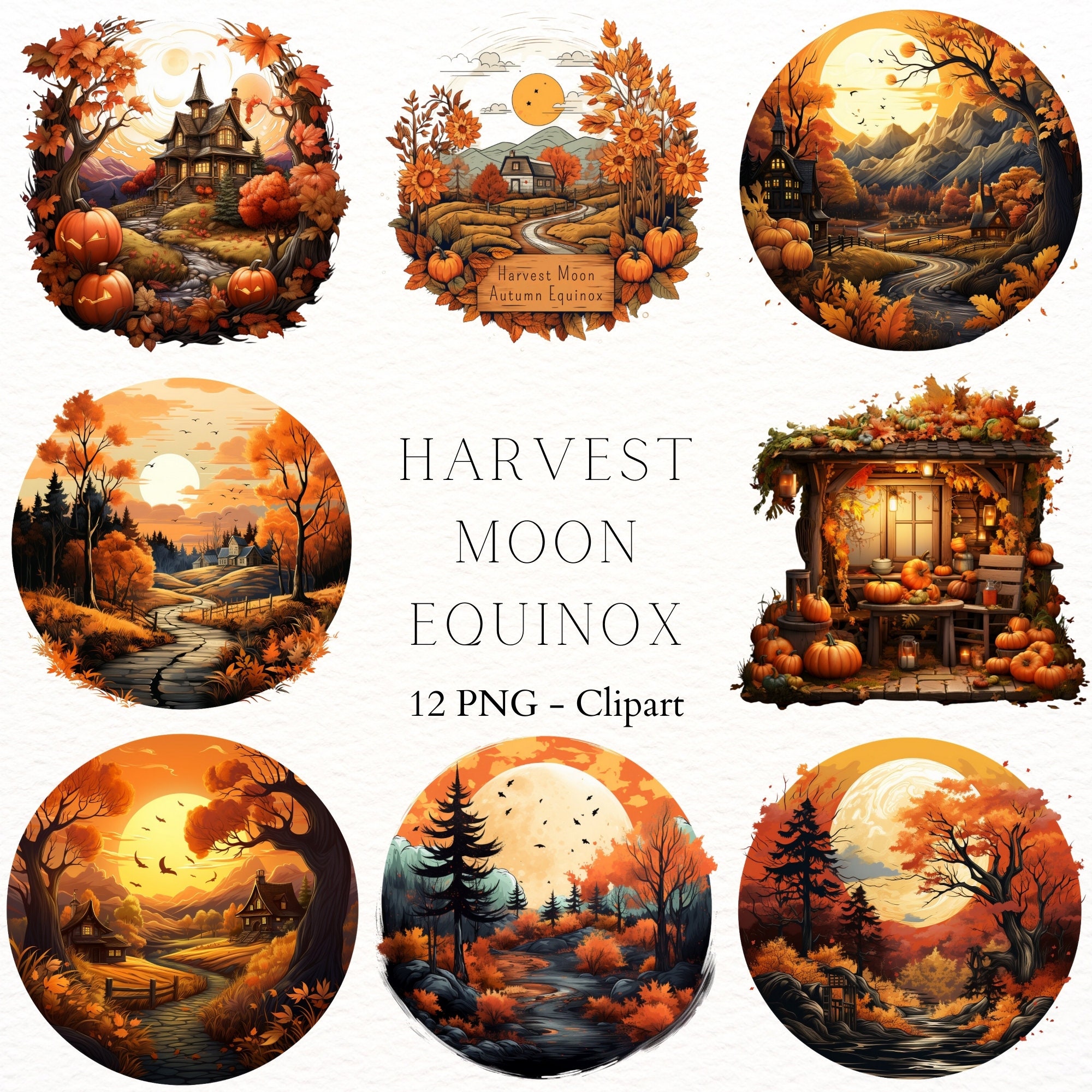 Harvest Moon Clipart, Autumnal Equinox, Full Moon Phase, Sabbatical ...