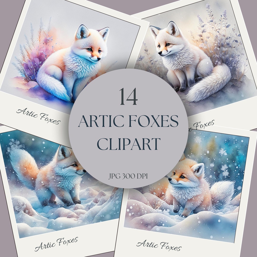 Artic Foxes Digital Paper, Watercolor Pack, Magic Winter, Forest ...