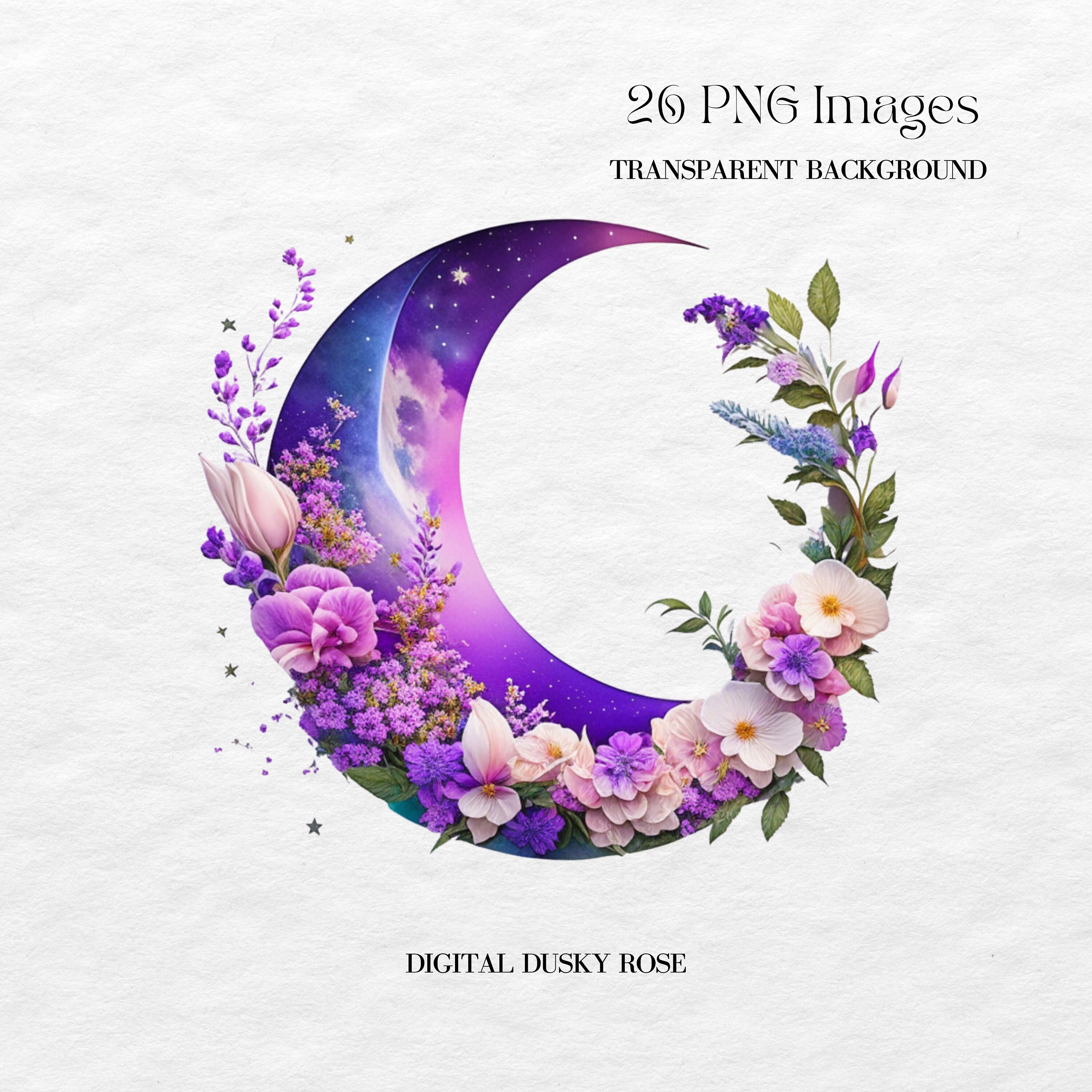 26 Floral Crescent Moon Clipart, Mystic, Lunar, Moonology, Flowers ...