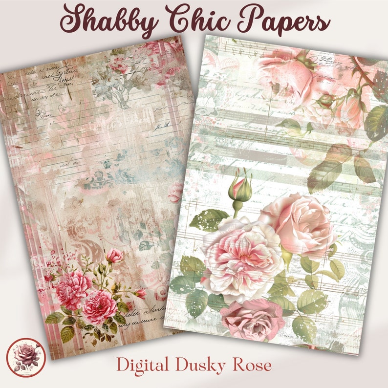 Shabby Roses Digital Paper Bundle 108 Cottagecore Farmhouse Designs ...