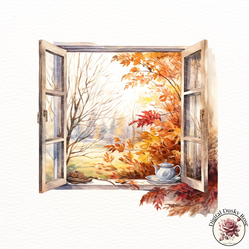 Autumn Open Window Clipart Set: High-resolution Fall Leaves, 300 Dpi ...