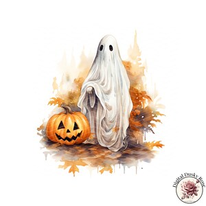 Watercolor Spooky Ghost Clipart: Autumn Pumpkins and Halloween ...