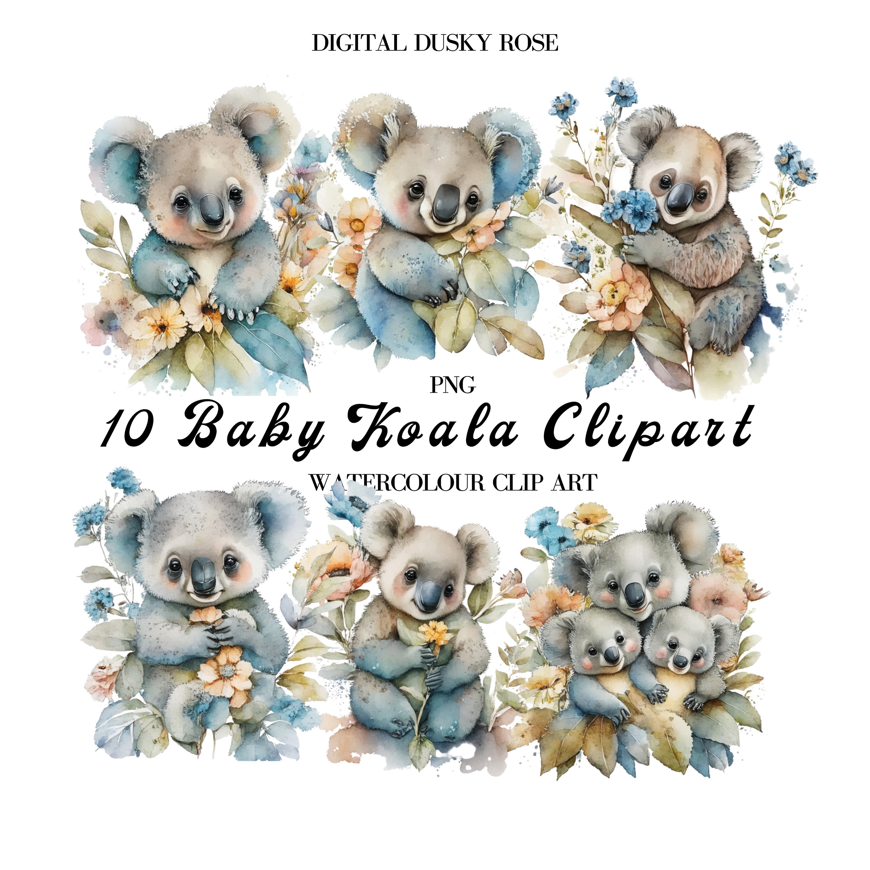 Baby Koala Clipart Floral Cute Koala Watercolor Scrapbook Images Card ...