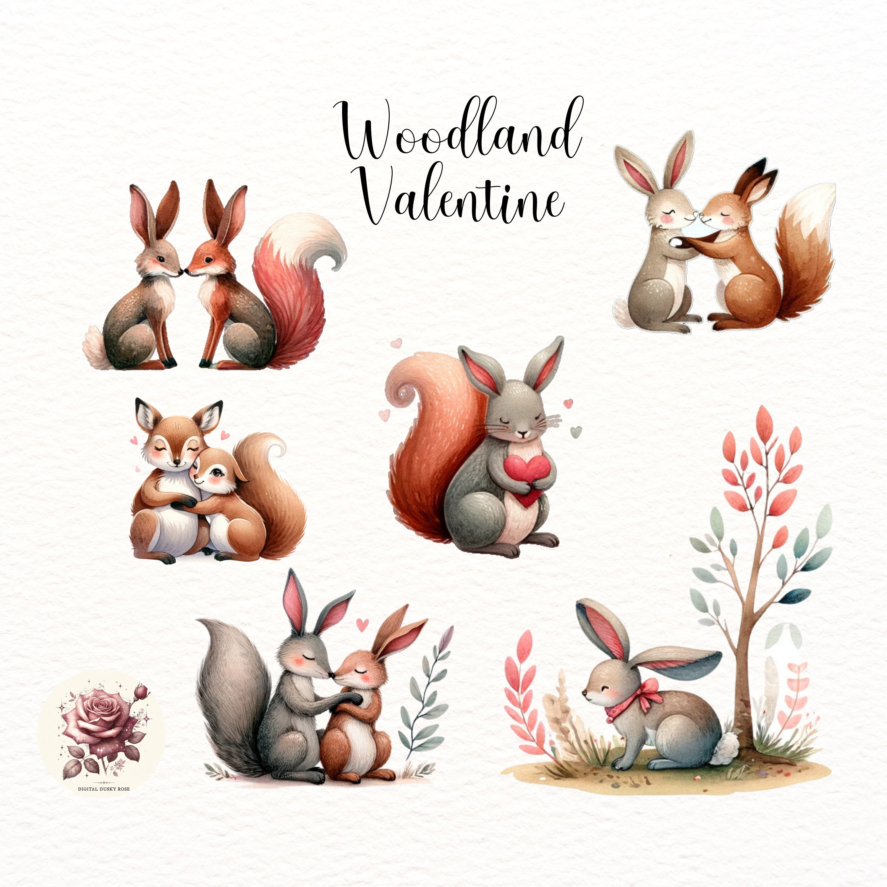 Woodland Creatures Valentine's Day Clipart, PNG, Woodland Animals ...