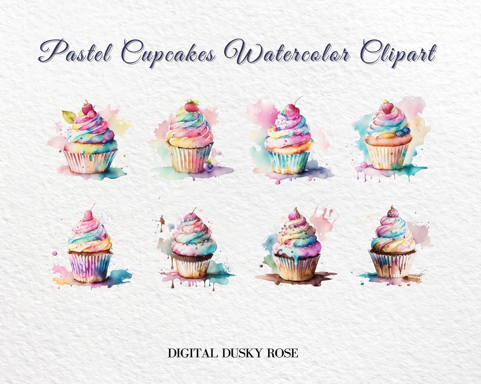 Pastel Cupcakes Watercolor Clipart Food Baking Clipart Card - Etsy